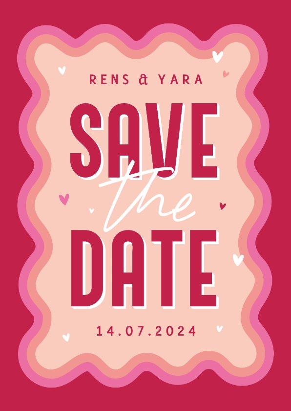 Save the date retro groovy grafisch trouwkaart | Kaartje2go