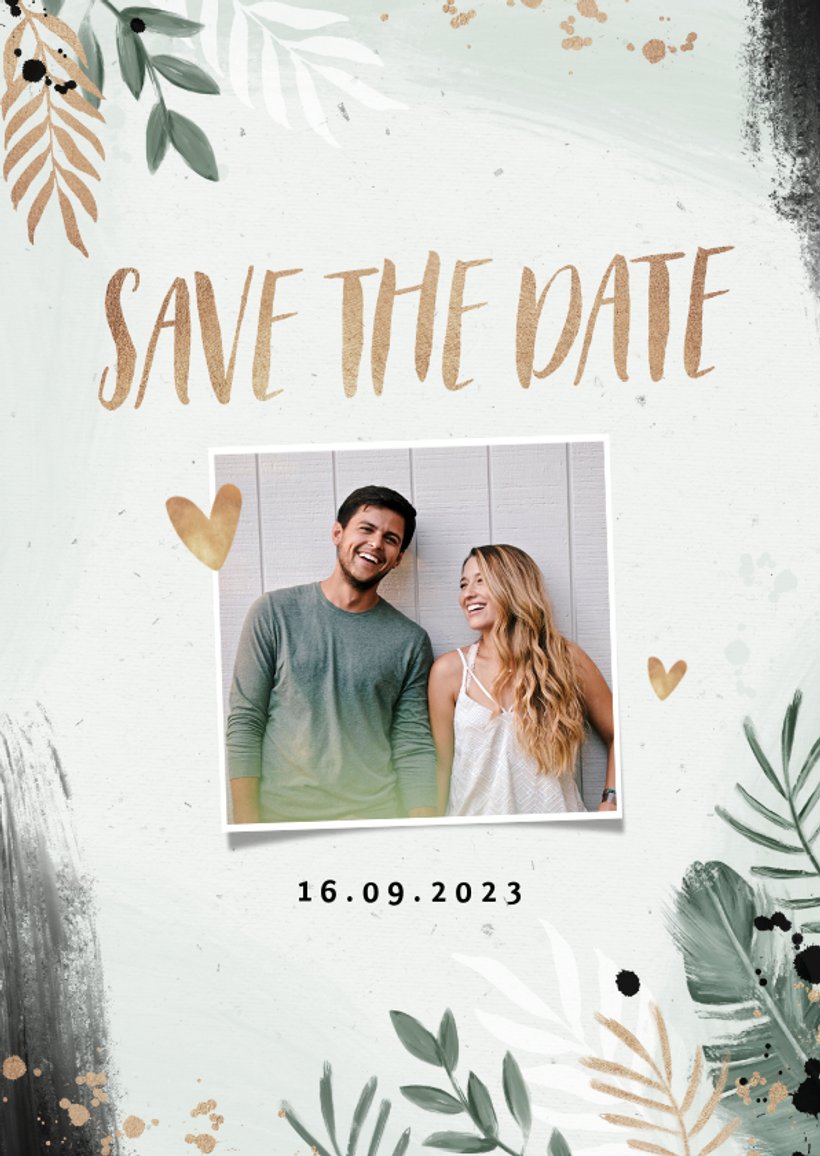 Save the date trouwkaart botanisch goud | Kaartje2go