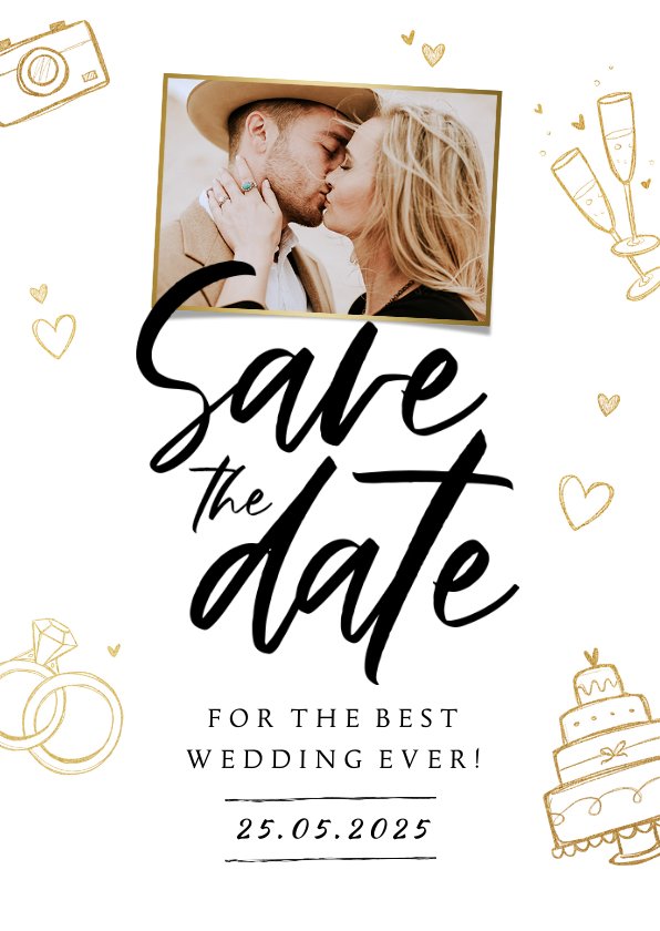 Save the date trouwkaart hip stijlvol goud foto | Kaartje2go