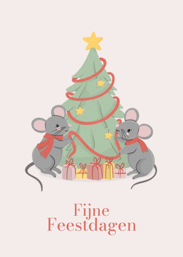Schattige kerstkaart met muisjes die kerstboom | Kaartje2go