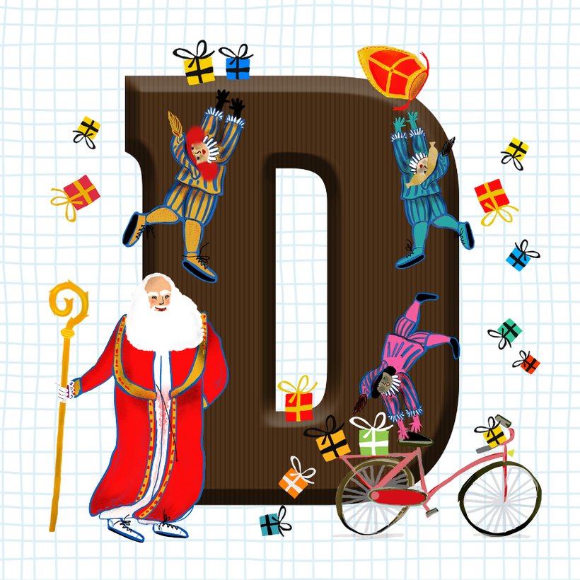 Sinterklaas kaart met chocolade-letter D | Kaartje2go