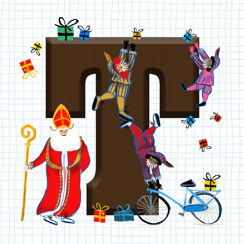 Sinterklaas kaart met chocolade-letter T | Kaartje2go