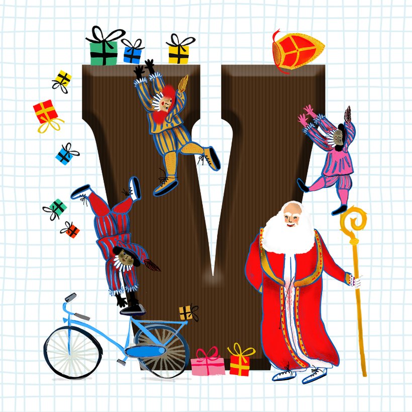 Sinterklaas kaart met chocolade-letter V | Kaartje2go