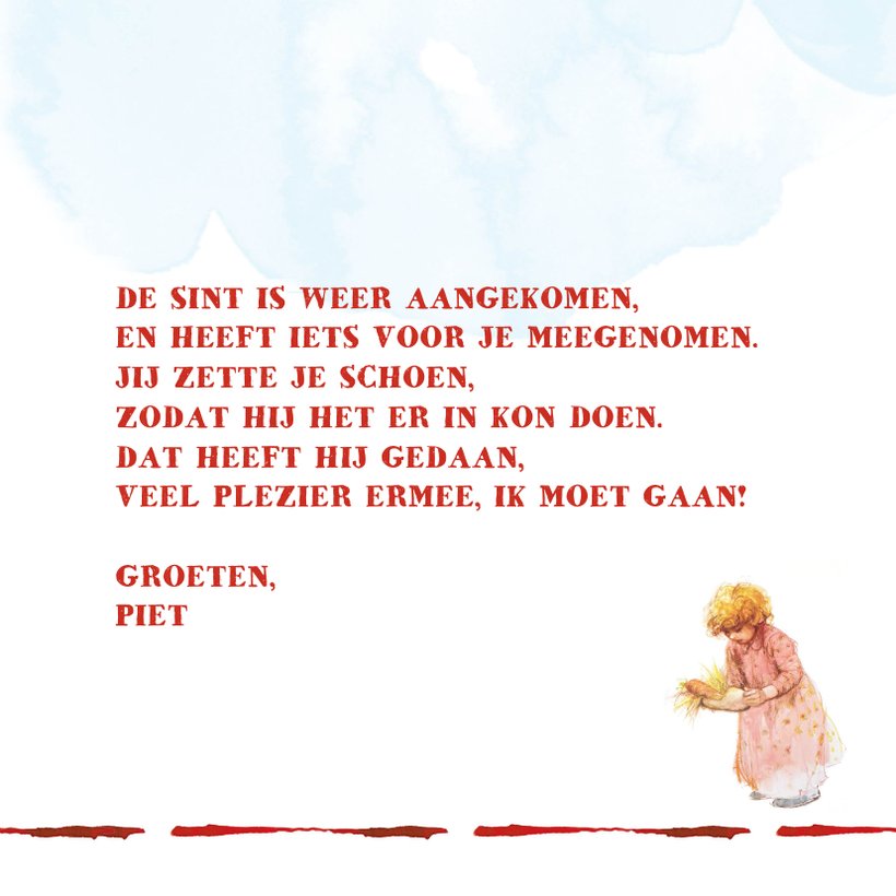 Sinterklaaskaart meisje zet haar klomp met stro | Kaartje2go