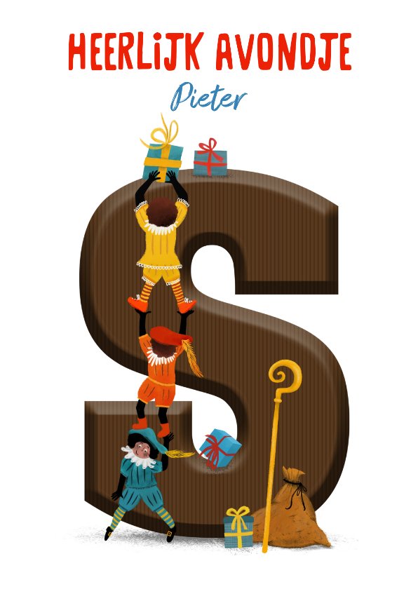 Sinterklaaskaart met chocoladeletter S | Kaartje2go