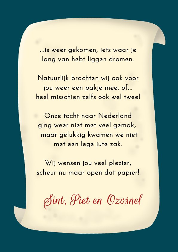 Sinterklaaskaart paard Ozosnel met gedicht | Kaartje2go