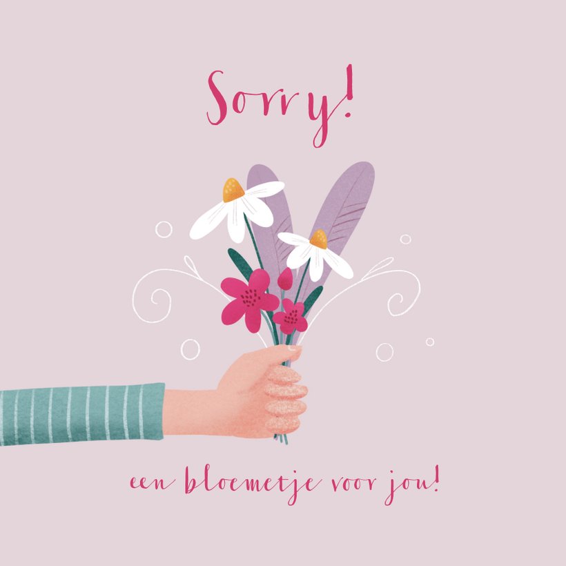 Sorry kaart met bos bloemen in een hand | Kaartje2go