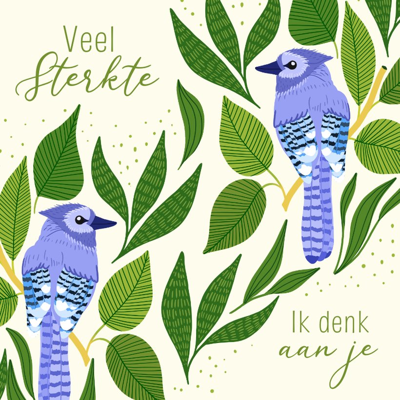 Sterkte kaart met blauwe Gaai vogel en bladeren | Kaartje2go