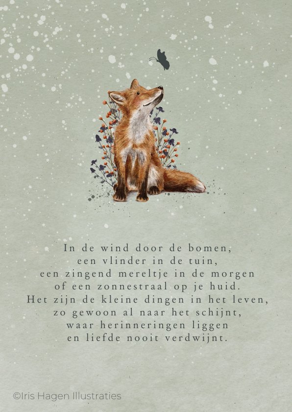 Sterktekaart met lieve vos en vlinders tussen | Kaartje2go