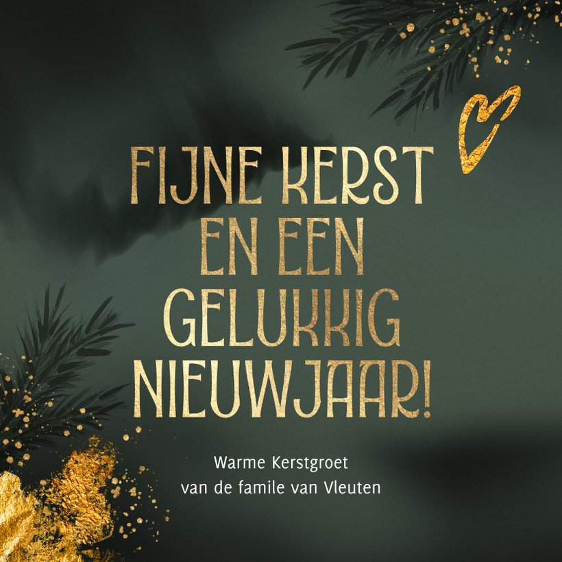 Stijlvol kerstkaartje gouden tekst en hartje | Kaartje2go Stijlvol kerstkaartje gouden tekst en hartje | Kaartje2go