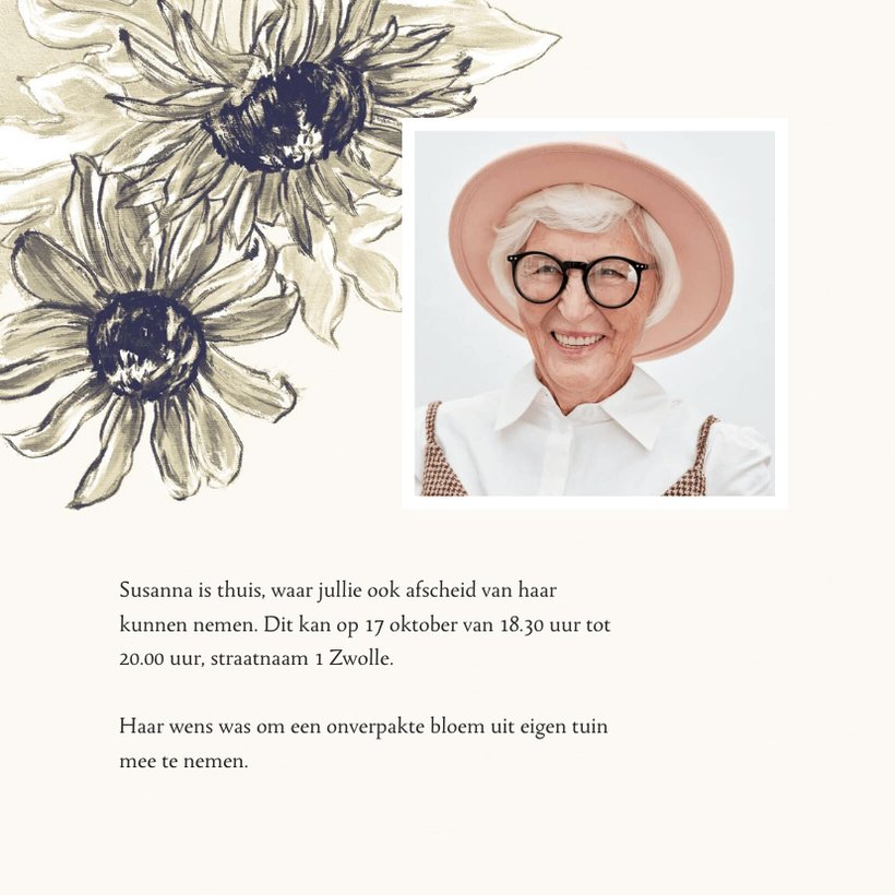 Stijlvolle rouwkaart geschilderde zonnebloemen | Kaartje2go