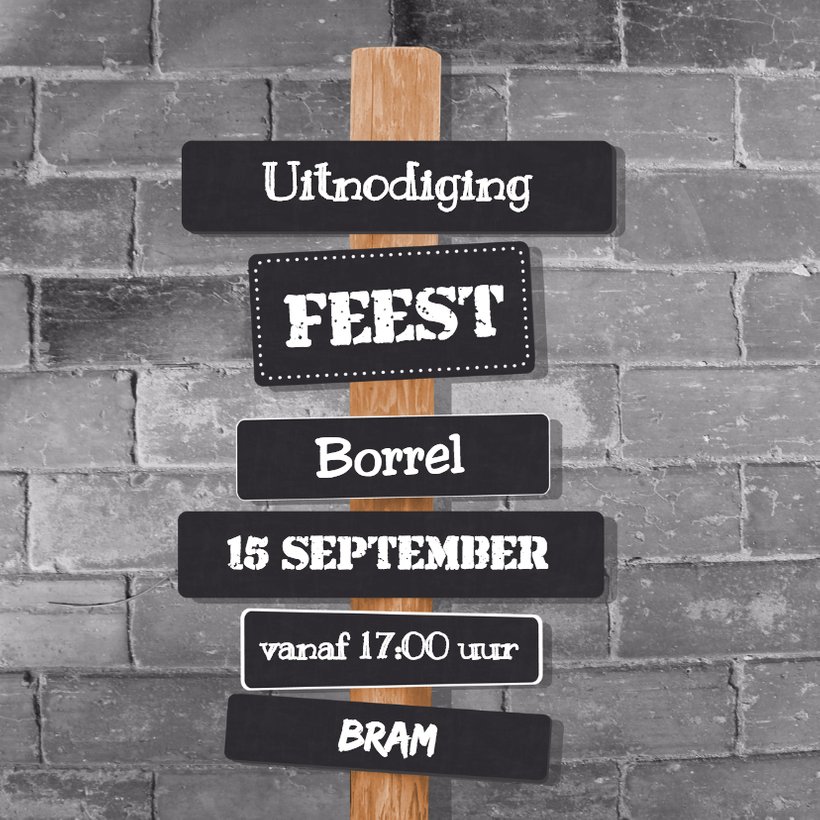Stoere uitnodiging muur paal - Uitnodigingen | Kaartje2go