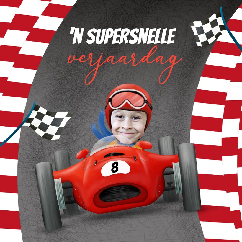 Stoere verjaardagskaart met raceauto op | Kaartje2go