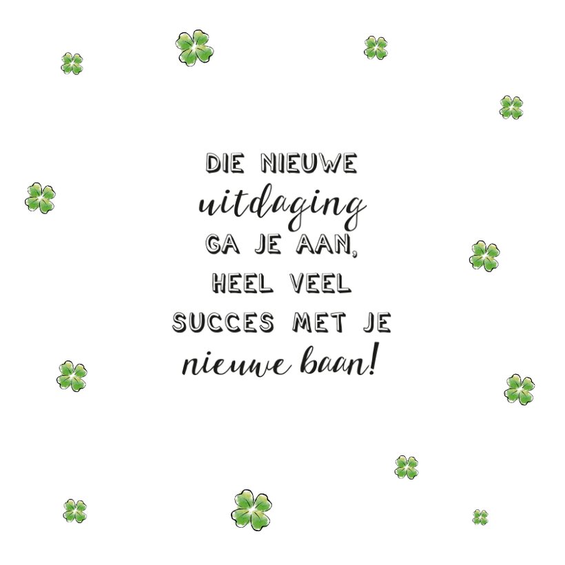 Succeskaart voor nieuwe baan met klavertje vier | Kaartje2go