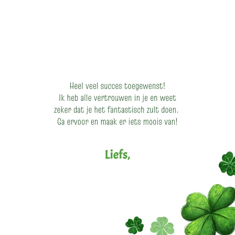 Succeskaartje met klavertje vier en good luck | Kaartje2go