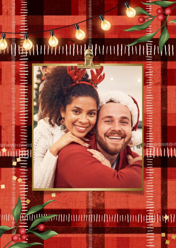 Traditionele kerstkaart ruitjes patroon rood | Kaartje2go