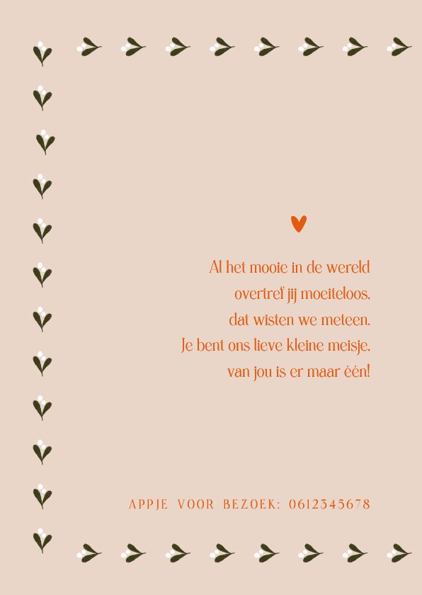 Trendy geboortekaartje hartjes takjes kader | Kaartje2go