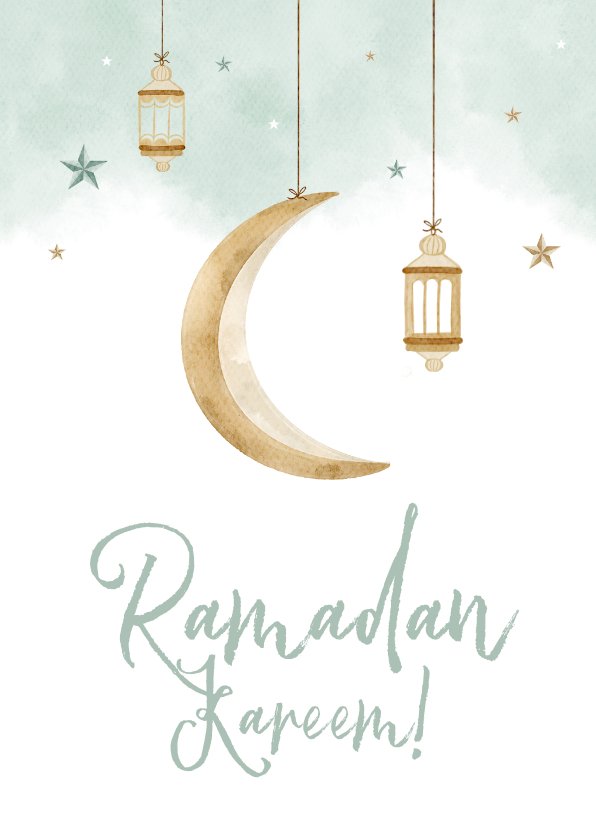 Trendy kaart Ramadan illustratie maan lampjes | Kaartje2go
