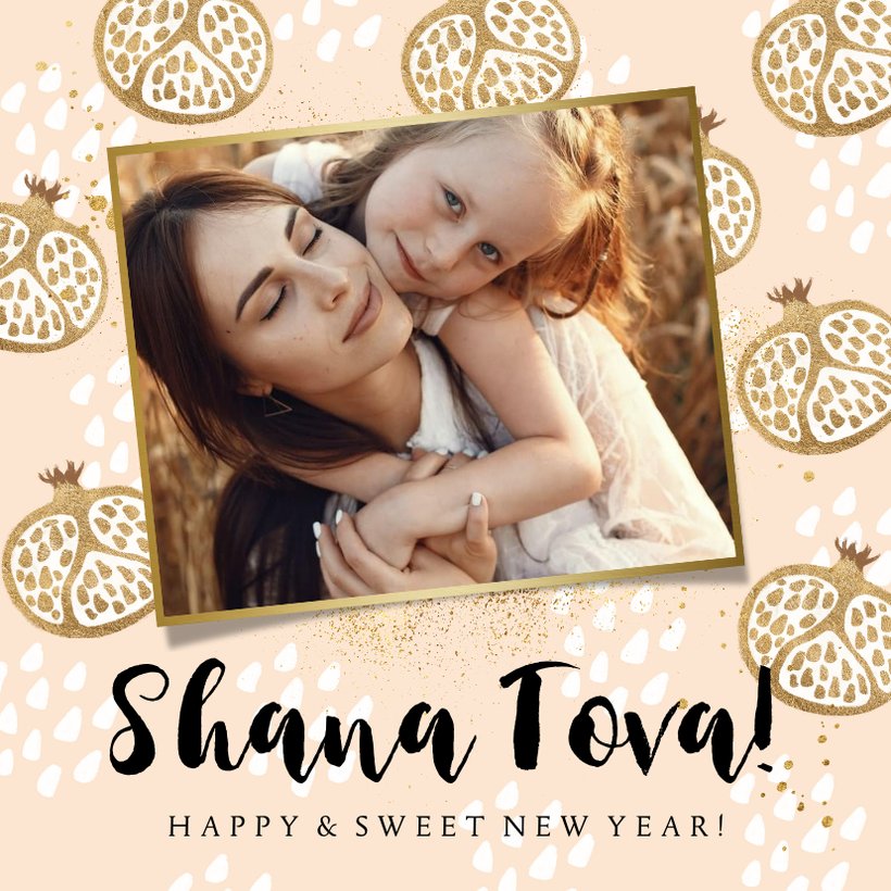 Trendy nieuwjaarskaart Shana Tova foto goudlook | Kaartje2go