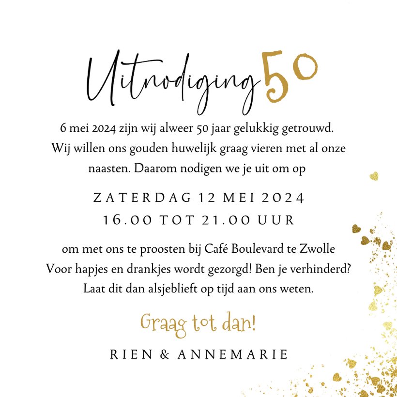 Trendy uitnodiging 50 jaar getrouwd gouden paar | Kaartje2go
