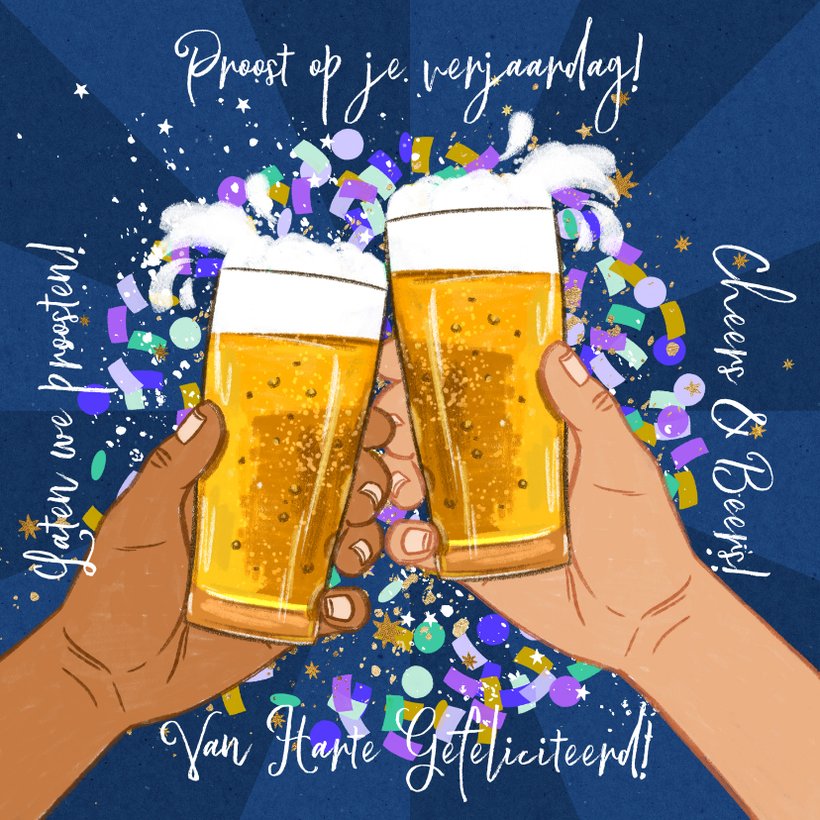 Trendy verjaardagskaart proost biertjes | Kaartje2go