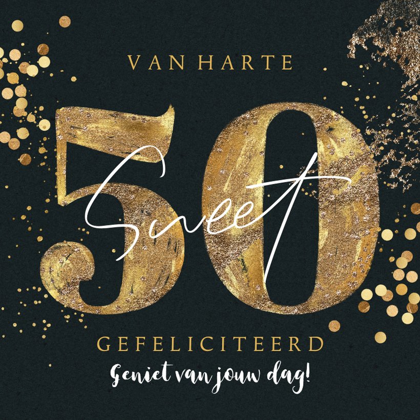 Trendy verjaardagskaart'Sweet 50' getal goud | Kaartje2go