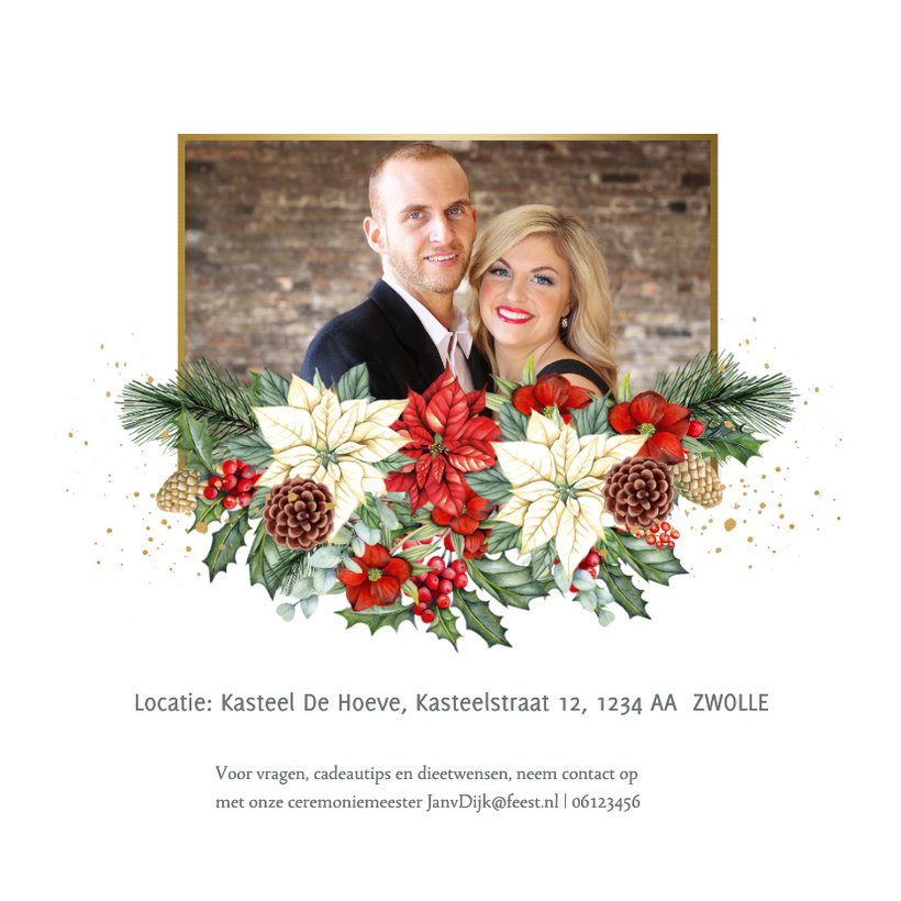 Trouwkaart kerstster met kersttakken | Kaartje2go