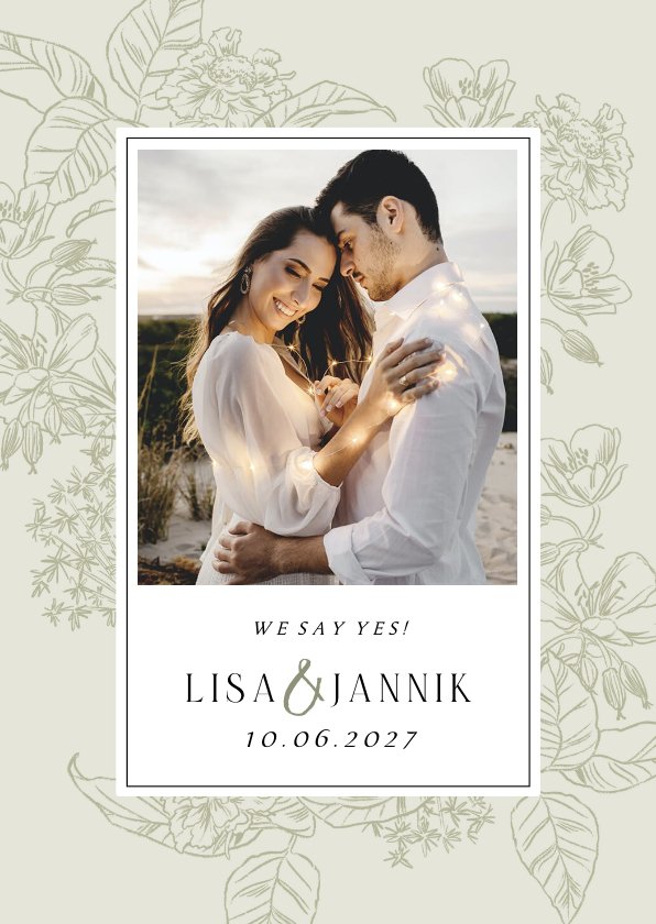 Trouwkaart klassiek botanisch foto kader | Kaartje2go