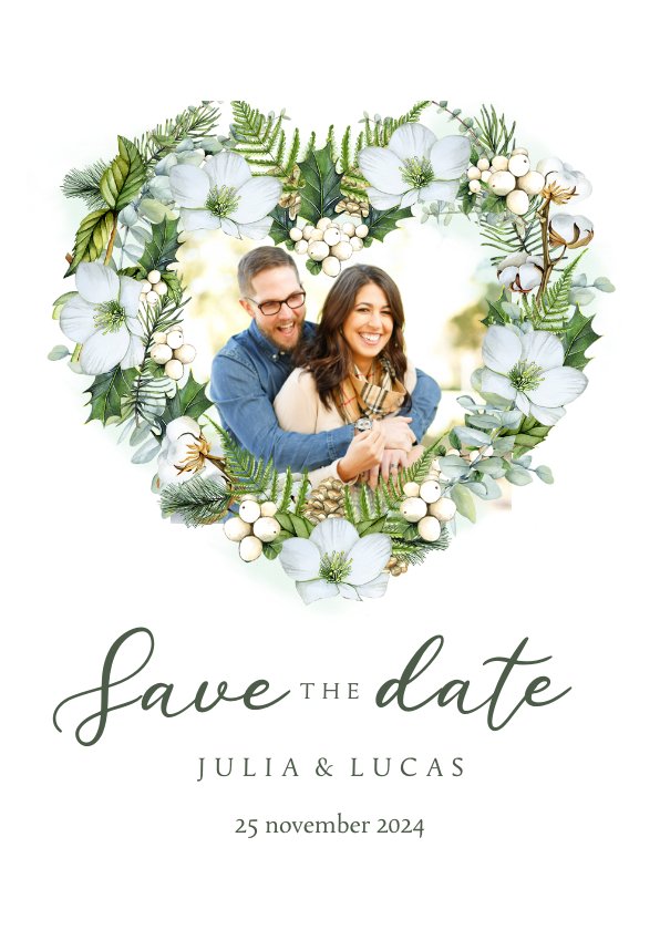 Trouwkaart save the date hart botanisch | Kaartje2go