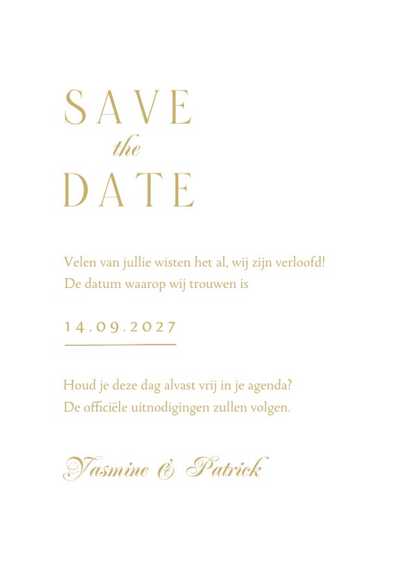 Trouwkaart save the date vintage kant goud | Kaartje2go
