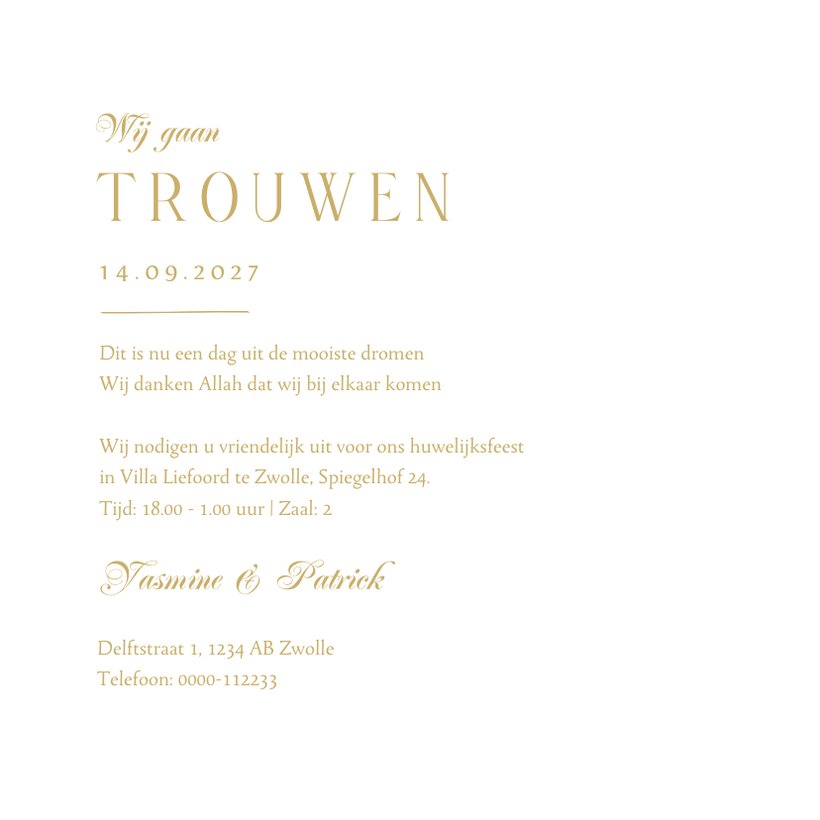 Trouwkaart vintage kant goud bloemen hartjes | Kaartje2go