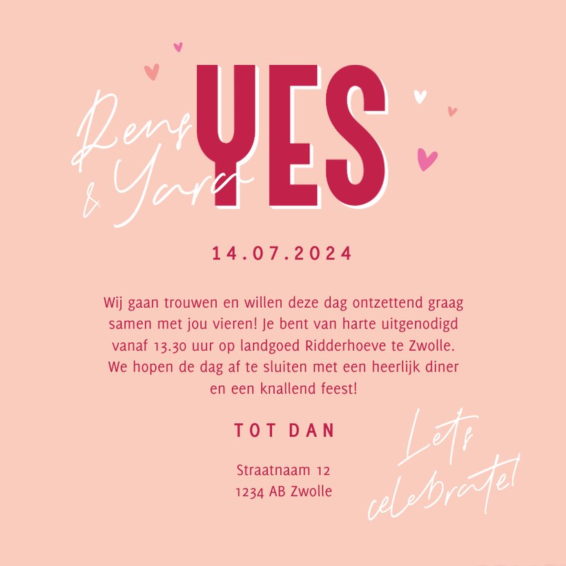 Trouwkaart we do groovy golvend kader hartjes | Kaartje2go