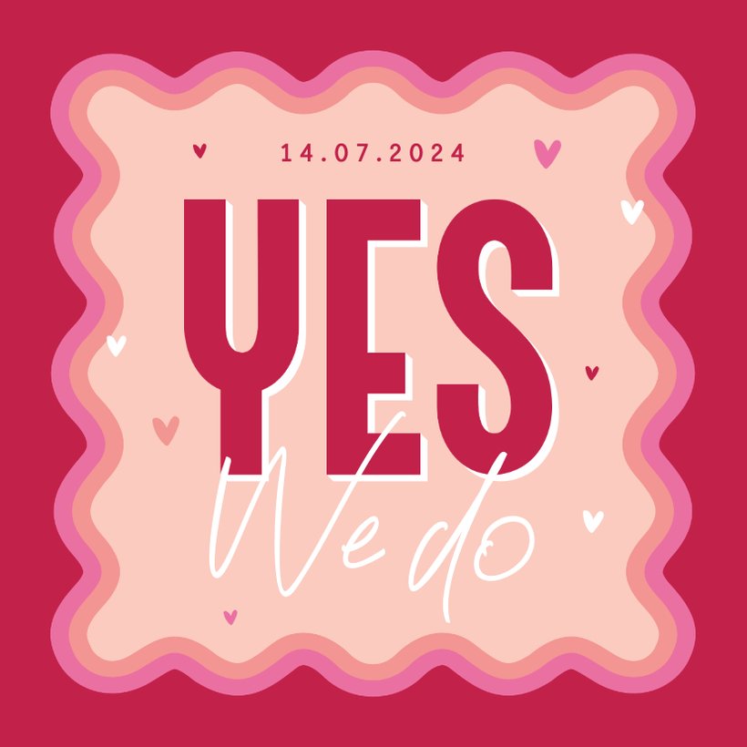 Trouwkaart we do groovy golvend kader hartjes | Kaartje2go