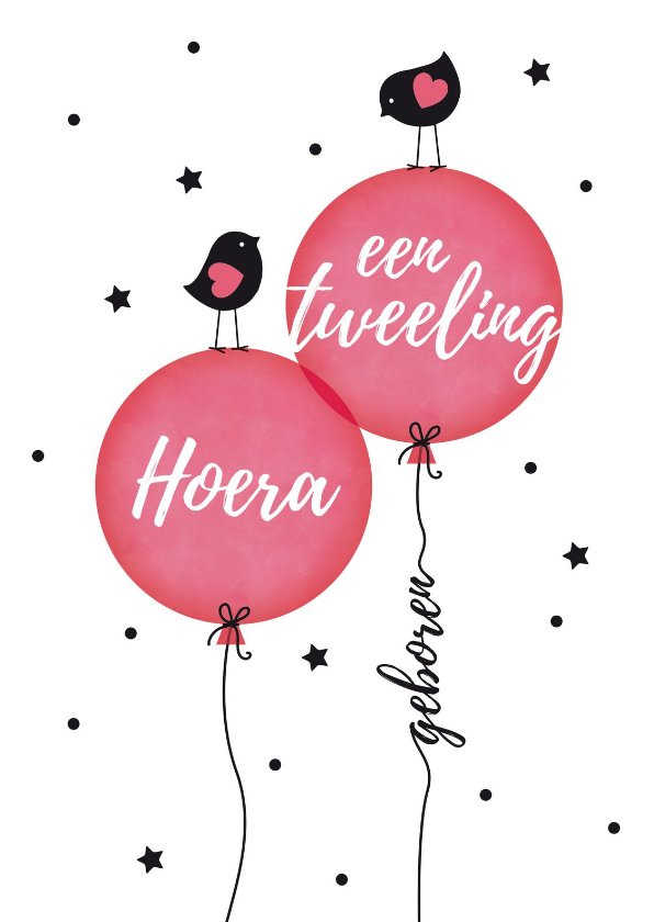 Tweeling meisjes vogeltjes op ballon | Kaartje2go