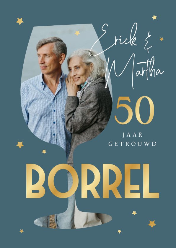 Uitnodiging borrel jubileum feest goud sterren | Kaartje2go
