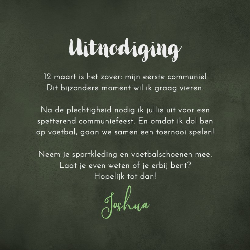 Uitnodiging communiefeest jongen voetbal | Kaartje2go