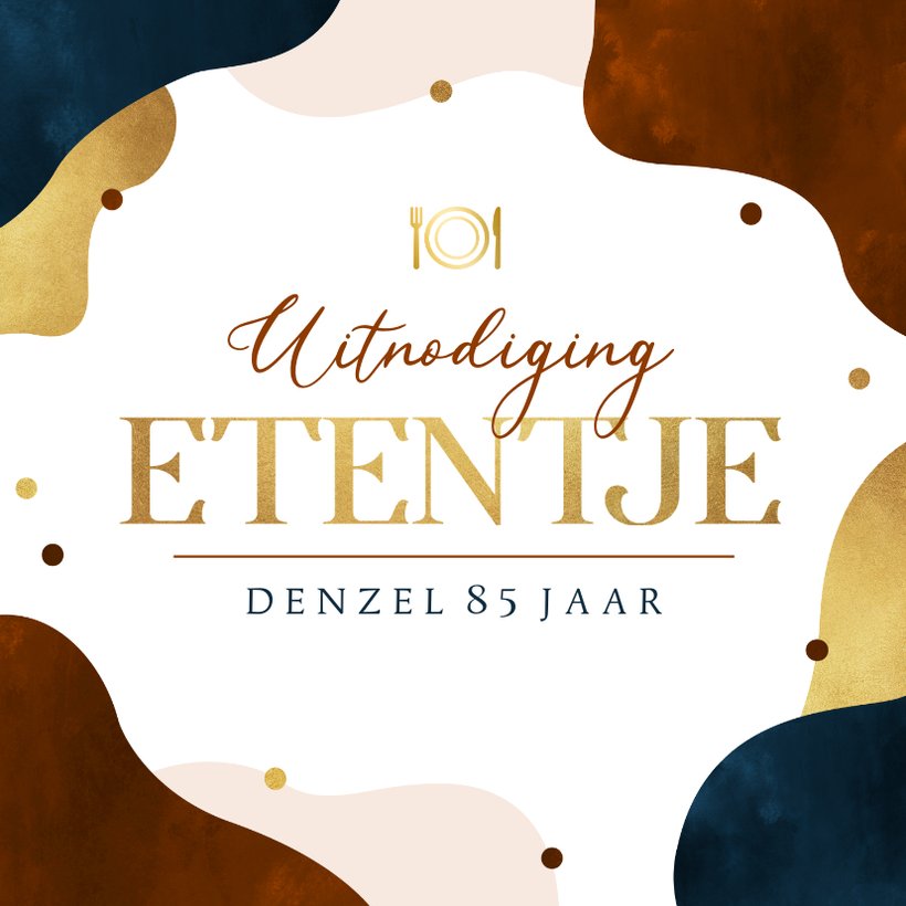 Uitnodiging diner etentje goud confetti trend | Kaartje2go