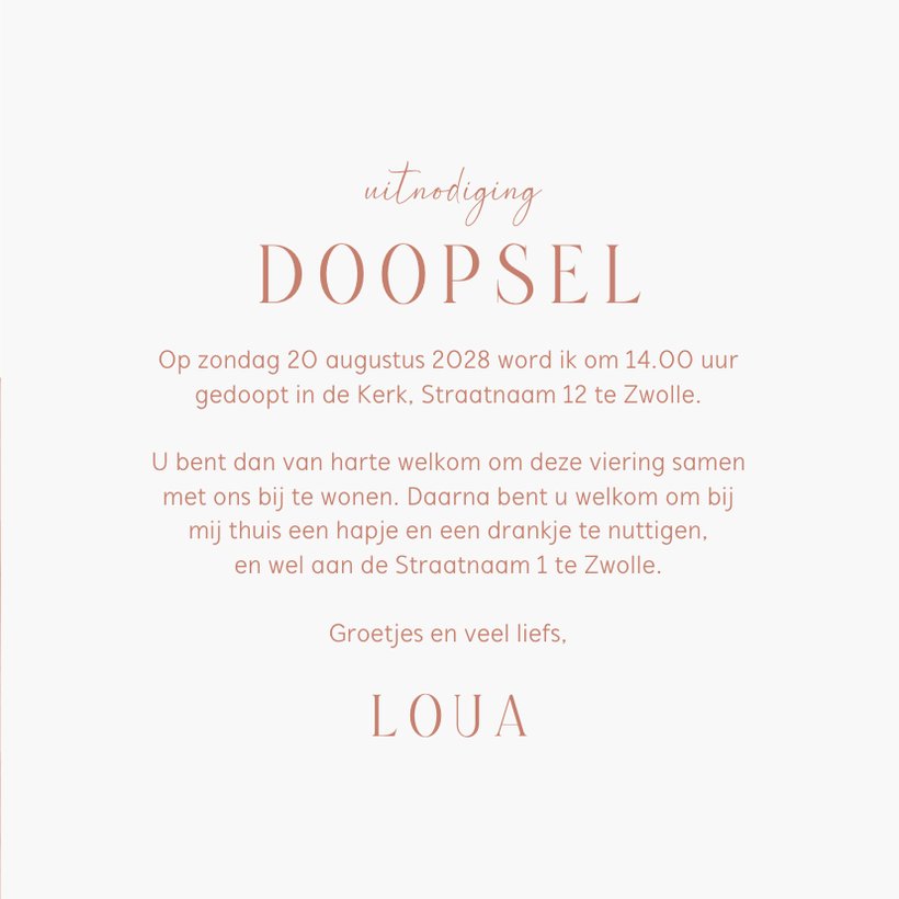 Uitnodiging doopsel waterverf met roze | Kaartje2go