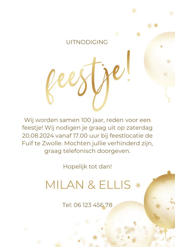 Uitnodiging dubbel feest feestelijk gouden | Kaartje2go