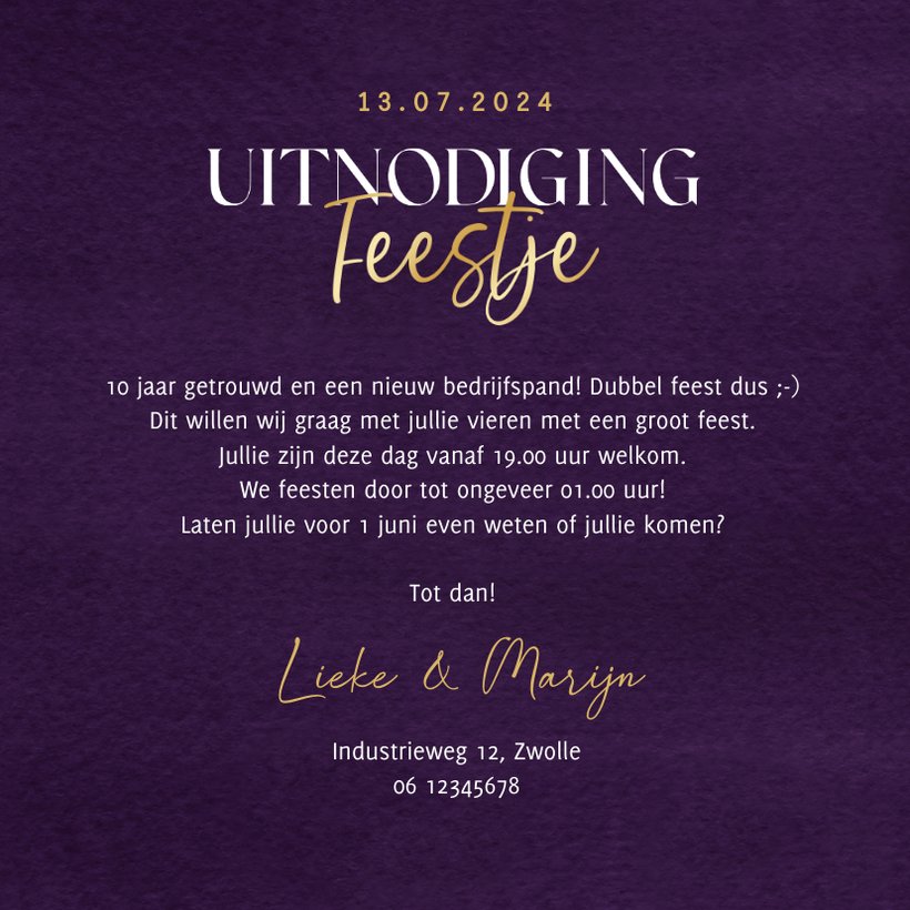 Uitnodiging dubbel feest jubileum goud bedrijf | Kaartje2go