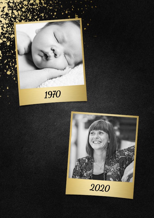 Uitnodiging foto feest goudlook met spetters | Kaartje2go