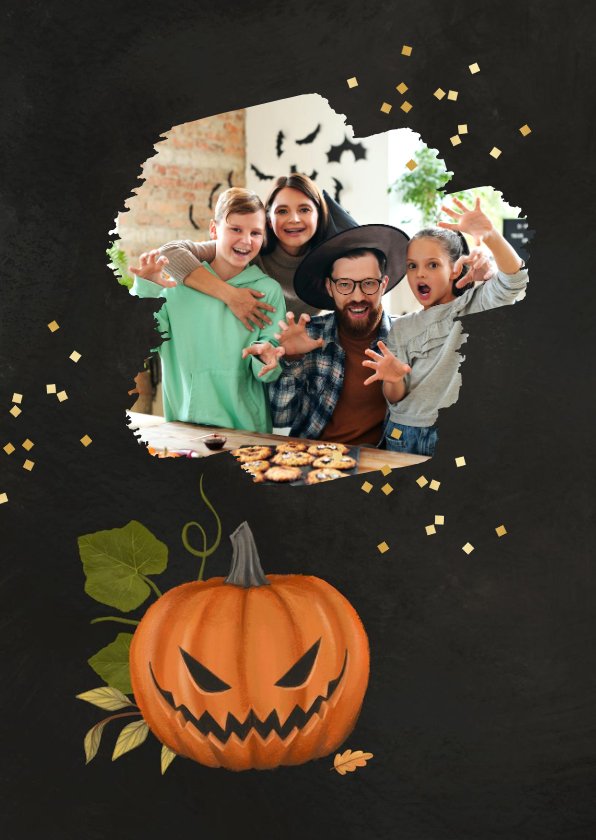 Uitnodiging Halloween pompoen schedel confetti | Kaartje2go