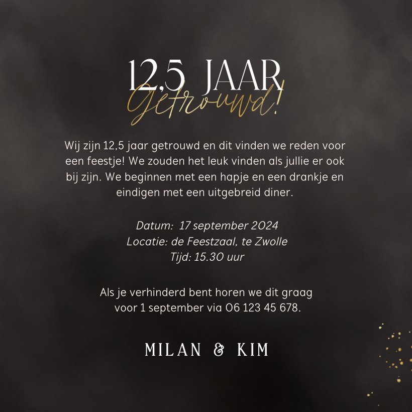 Uitnodiging jubileum 12,5 jaar getrouwd zwart | Kaartje2go