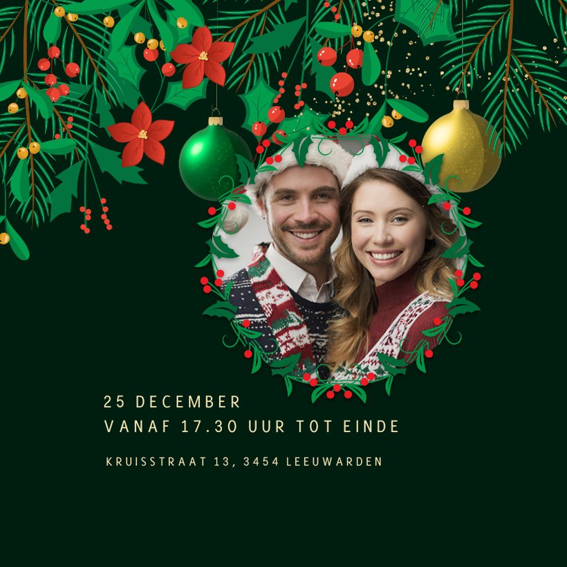 Uitnodiging kerst feestelijk stijlvol uitsnede | Kaartje2go