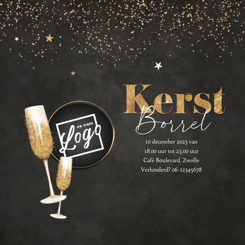 Uitnodiging kerstborrel krijtbord goud | Kaartje2go