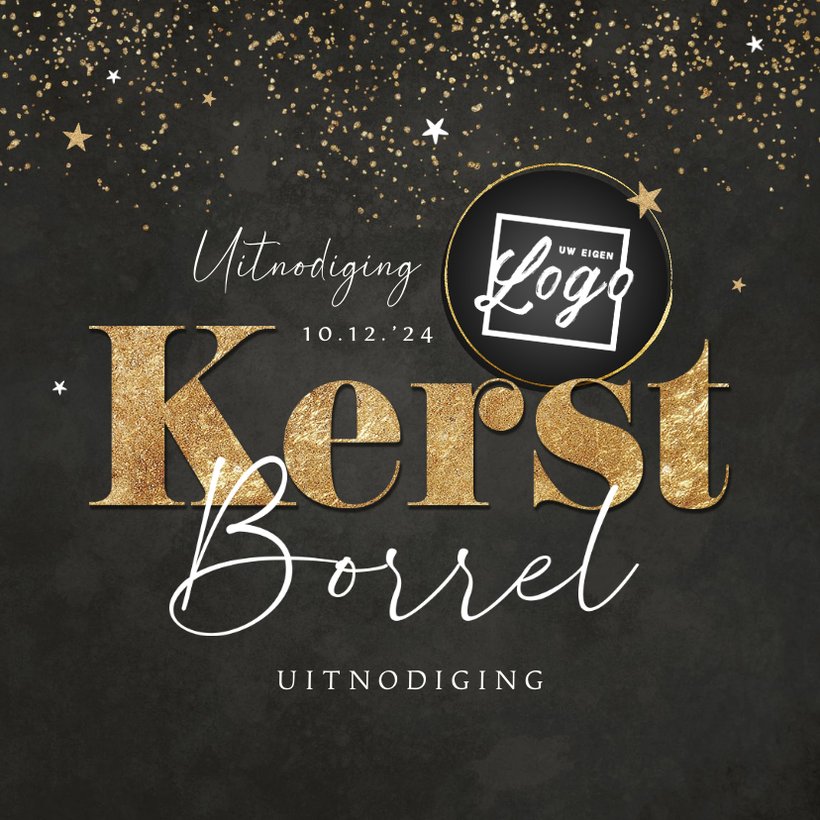 Uitnodiging kerstborrel krijtbord goud | Kaartje2go