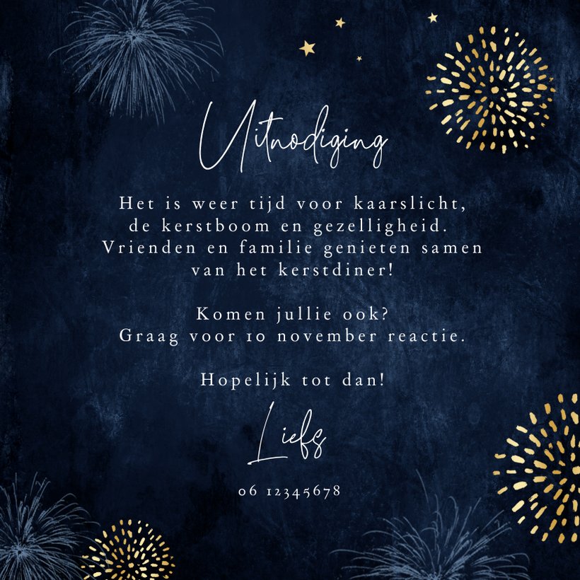 Uitnodiging kerstdiner kerstbal vuurwerk | Kaartje2go
