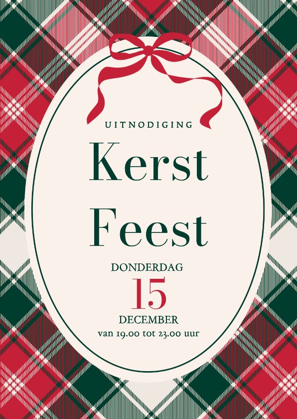 Uitnodiging kerstfeest ruit en strik | Kaartje2go