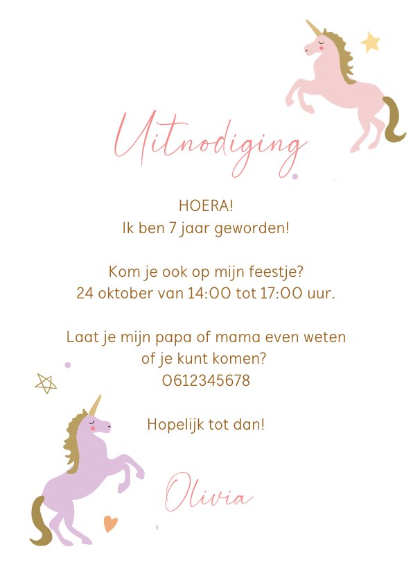 Uitnodiging kinderfeestje meisje eenhoorn en | Kaartje2go