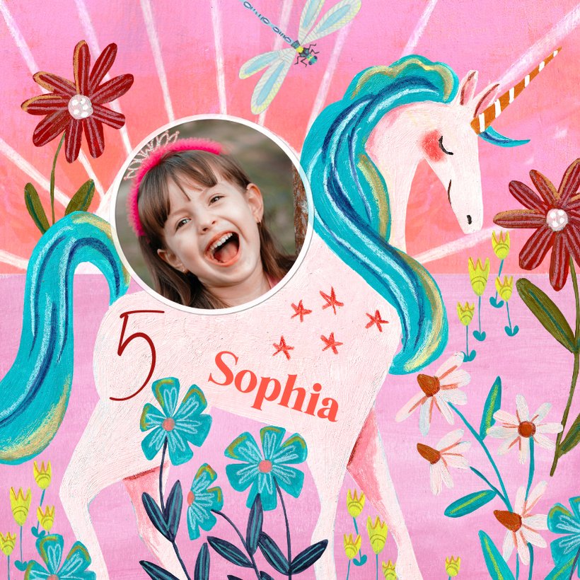 Uitnodiging kinderfeestje roze eenhoorn en | Kaartje2go